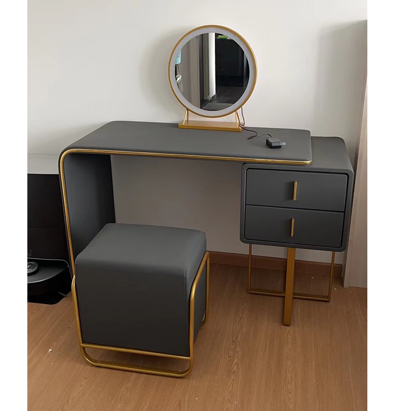 Leather Toilet Table Free Install 100CM Dressing Table Drawers Cosmetic ...