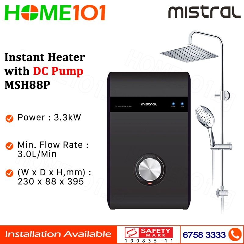 Mistral Electric Instant Water Heater with DC Pump MSH88P, TV & Home Appliances, Water Heater ...