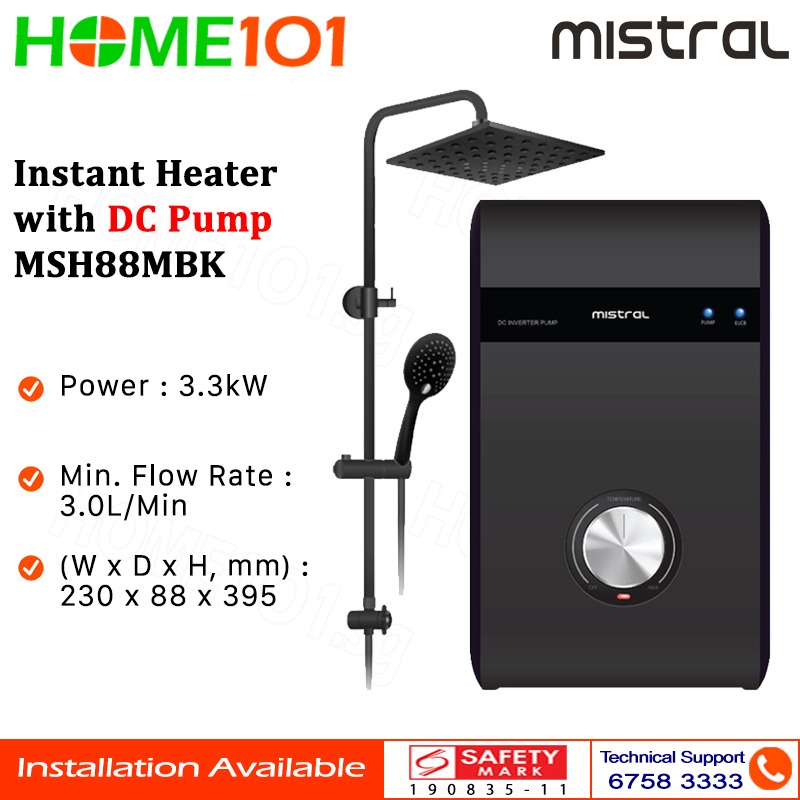 Mistral Electric Instant Water Heater with Pump MSH88MBK I MSH88MB, TV ...