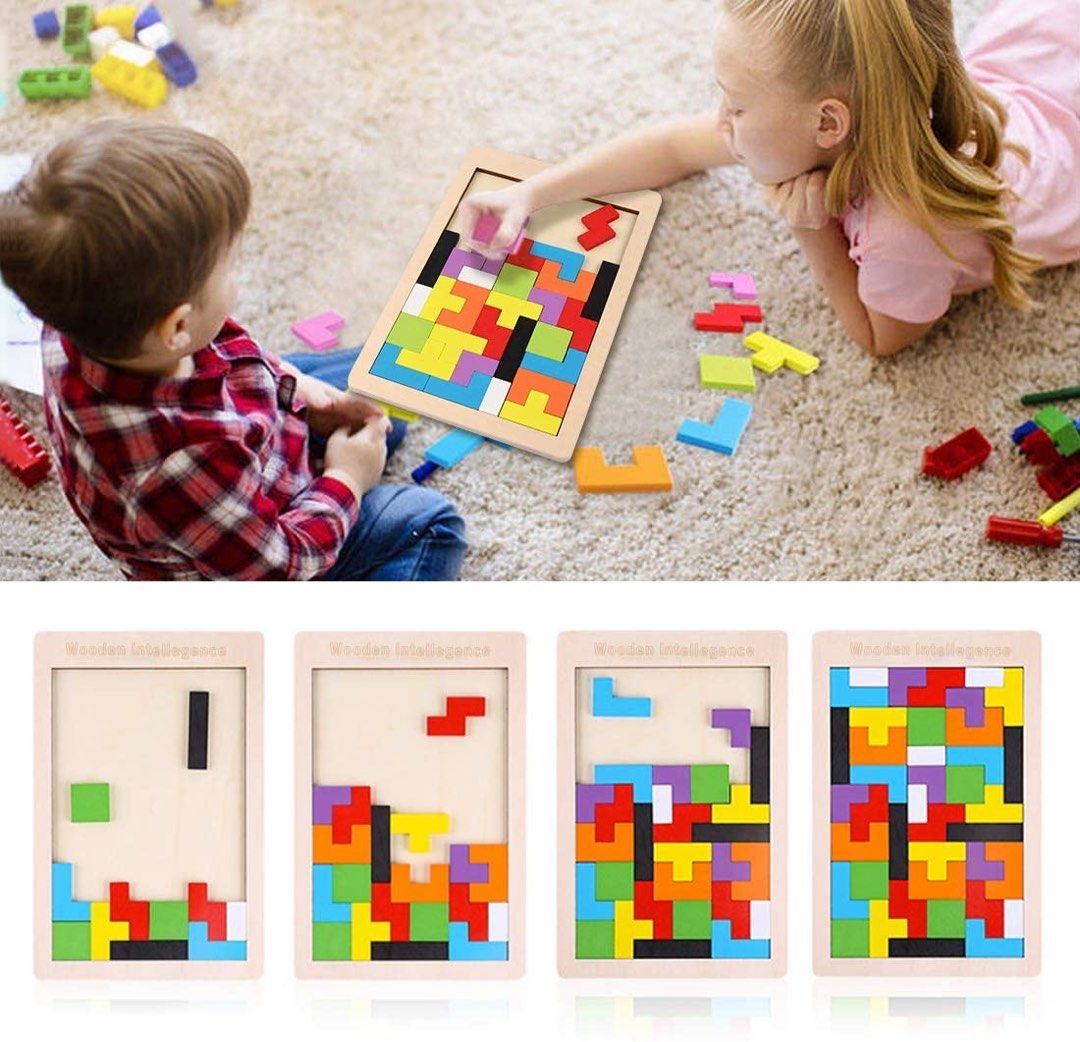 Montessori Wooden Tetris Set, Hobbies & Toys, Toys & Games on Carousell