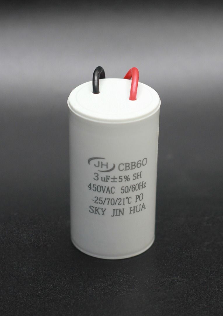 MOTOR RUN SH CAPACITOR 3UF CBB60 450VAC, WIRE LEAD CYLINDER WHITE, BEST ...