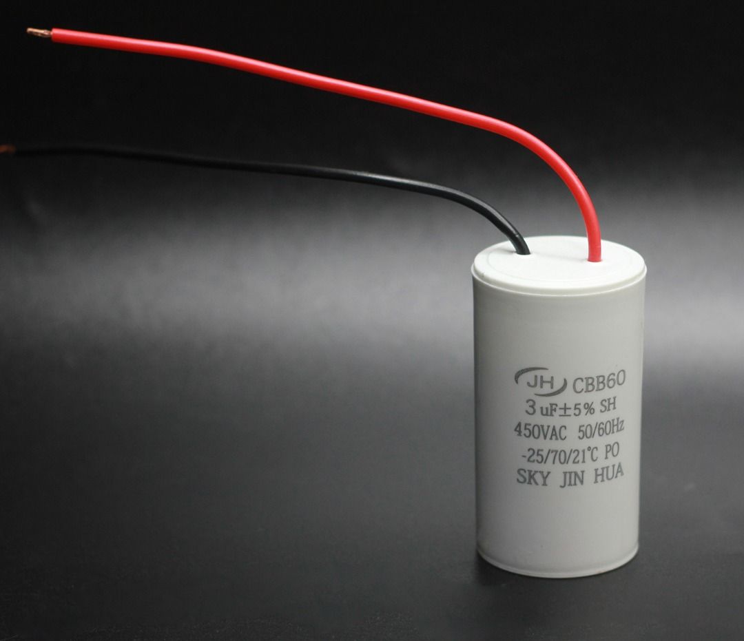 MOTOR RUN SH CAPACITOR 3UF CBB60 450VAC, WIRE LEAD CYLINDER WHITE, BEST ...