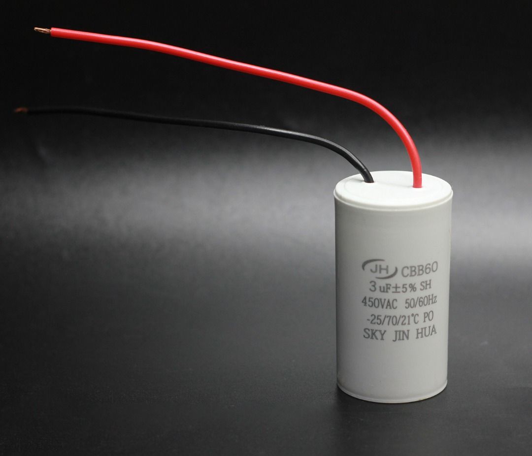 MOTOR RUN SH CAPACITOR 3UF CBB60 450VAC, WIRE LEAD CYLINDER WHITE, BEST ...