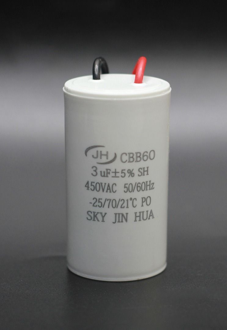 MOTOR RUN SH CAPACITOR 3UF CBB60 450VAC, WIRE LEAD CYLINDER WHITE, BEST ...