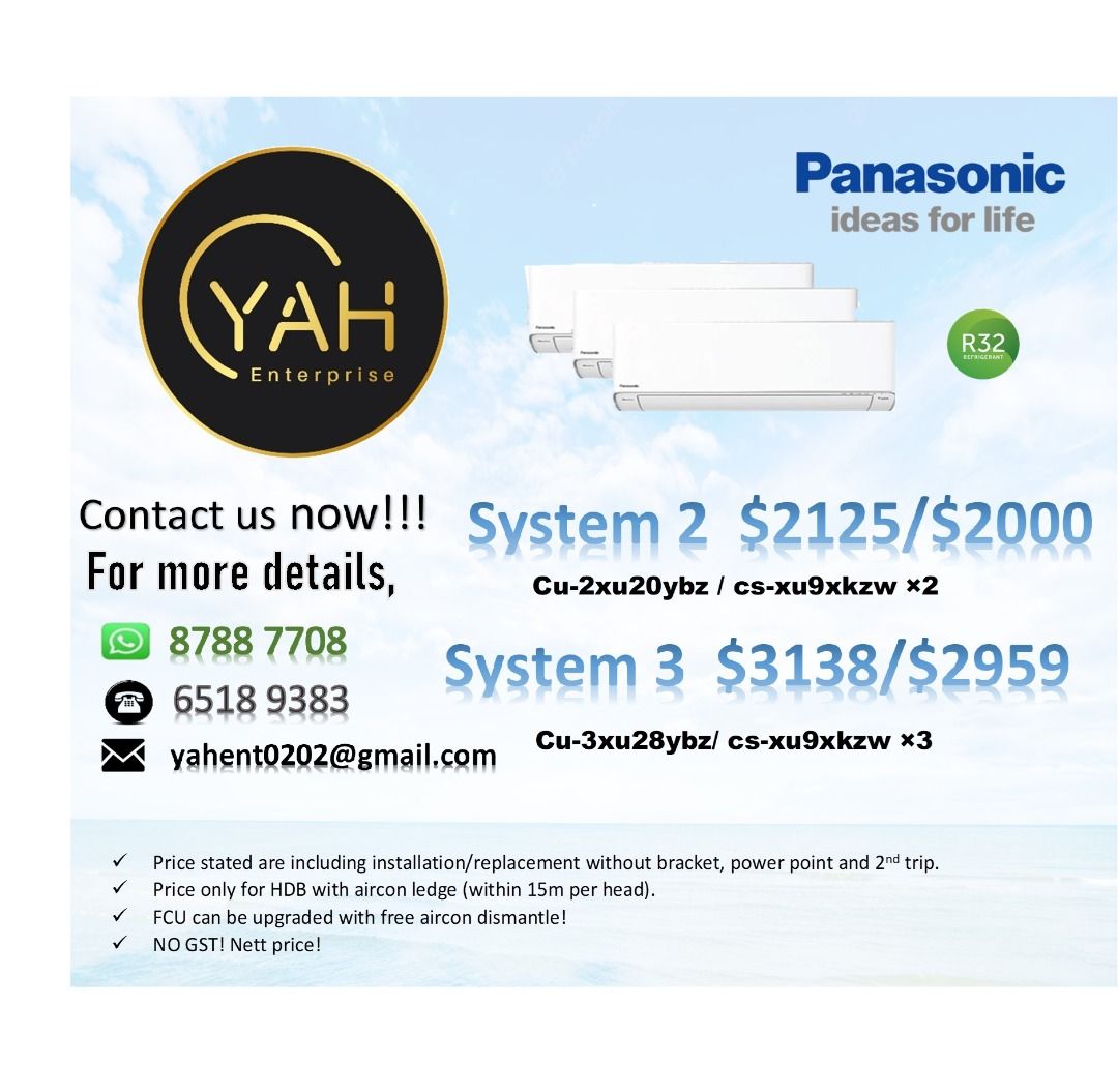New Panasonic R32 gas 5 ticks multi split aircon with installation, TV ...