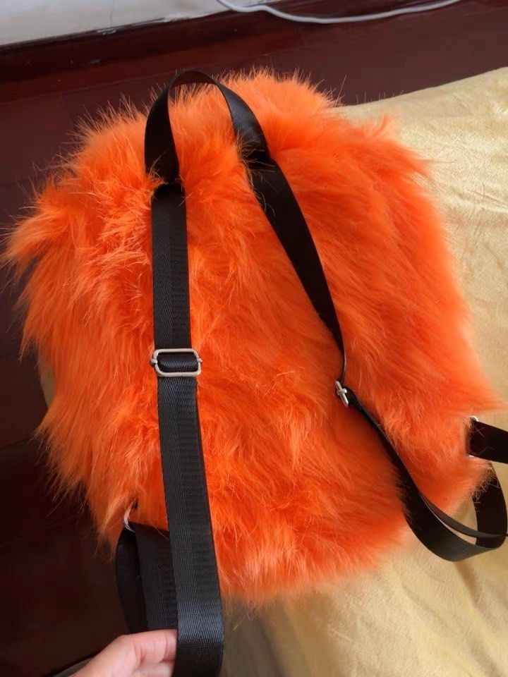 Orange furry Backpack, Women's Fashion, Bags & Wallets, Backpacks on ...