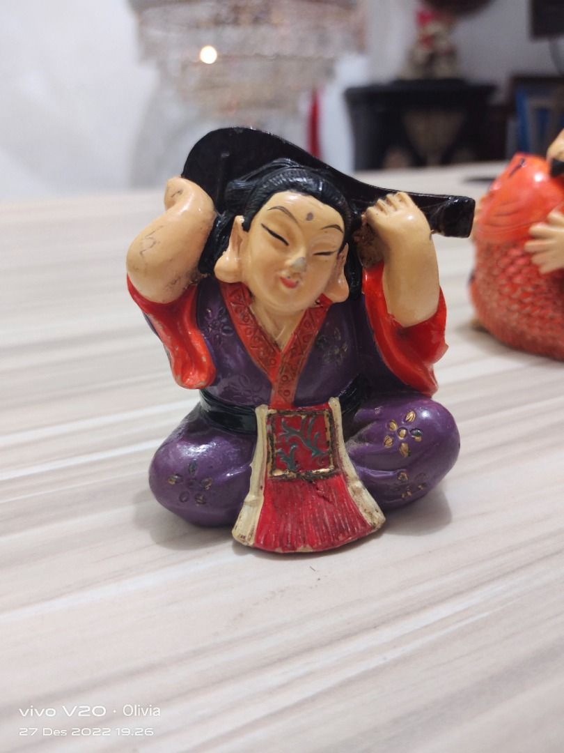 Patung Miniatur Oriental China Fiber Kuno Jadul Antik, Antik, Pajangan ...