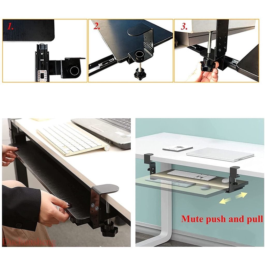 Punch-Free Keyboard Drawer Tray Slide Rail Under Desk Extension board ...