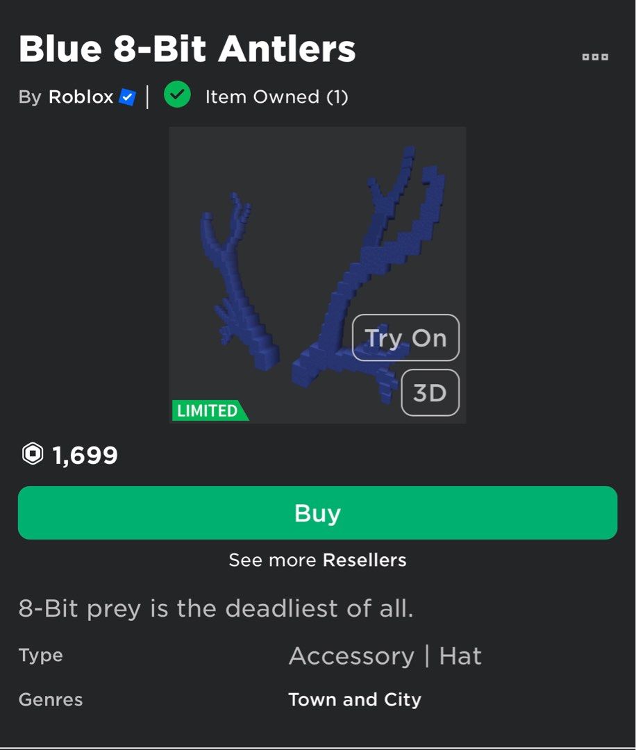 Roblox limited - Blue 8-bit Antlers, Video Gaming, Gaming Accessories ...