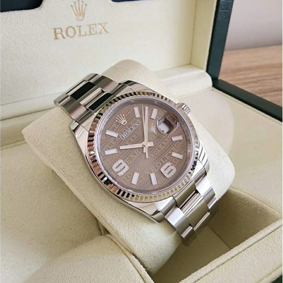 Rolex Oyster 36mm Choco Wave dial Diamonds at 6 and 9 markers White ...