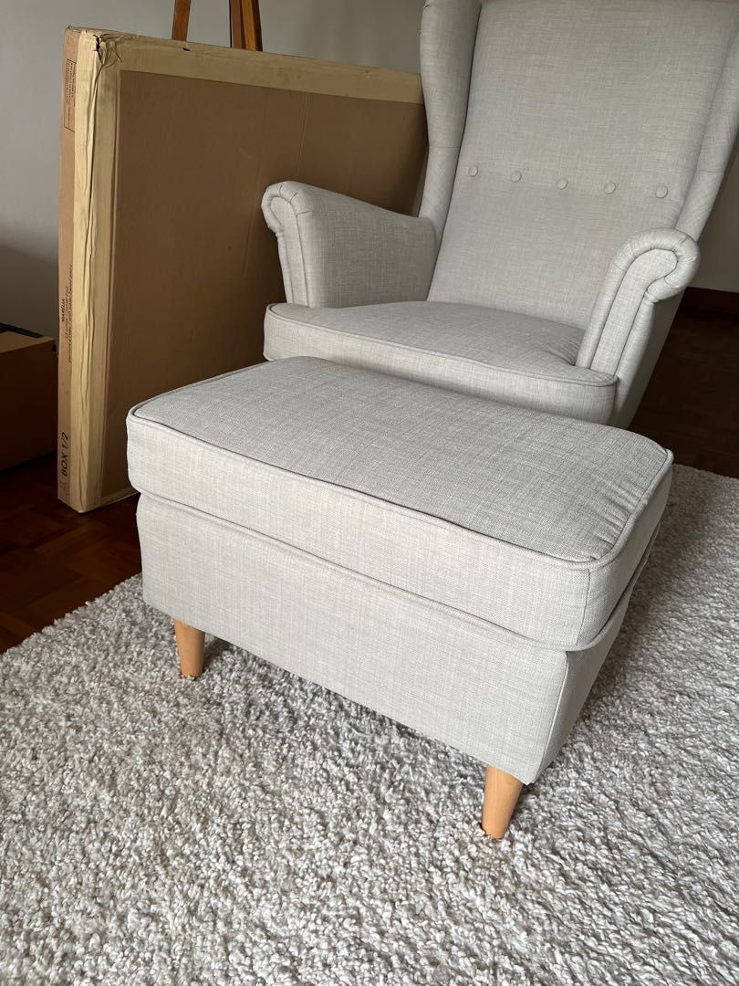 STRANDMON wing chair and footstool, Furniture & Home Living, Furniture ...