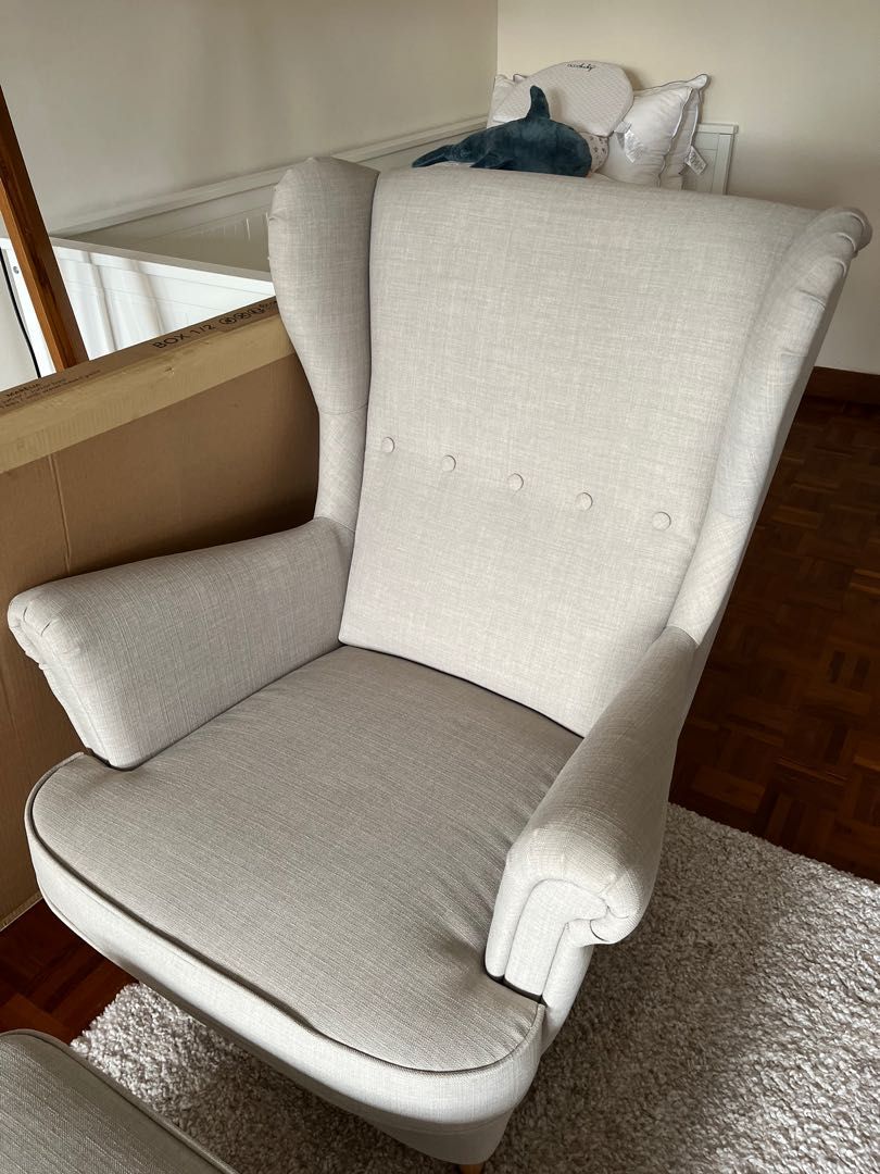 STRANDMON wing chair and footstool, Furniture & Home Living, Furniture ...