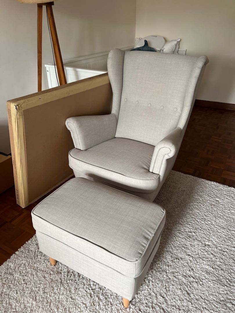 STRANDMON wing chair and footstool, Furniture & Home Living, Furniture ...
