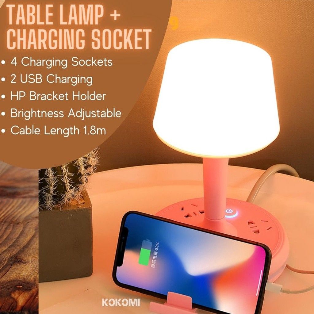 Table Lamp With Charging Socket Lampu Kamar Tidur Lampu Meja Dengan ...