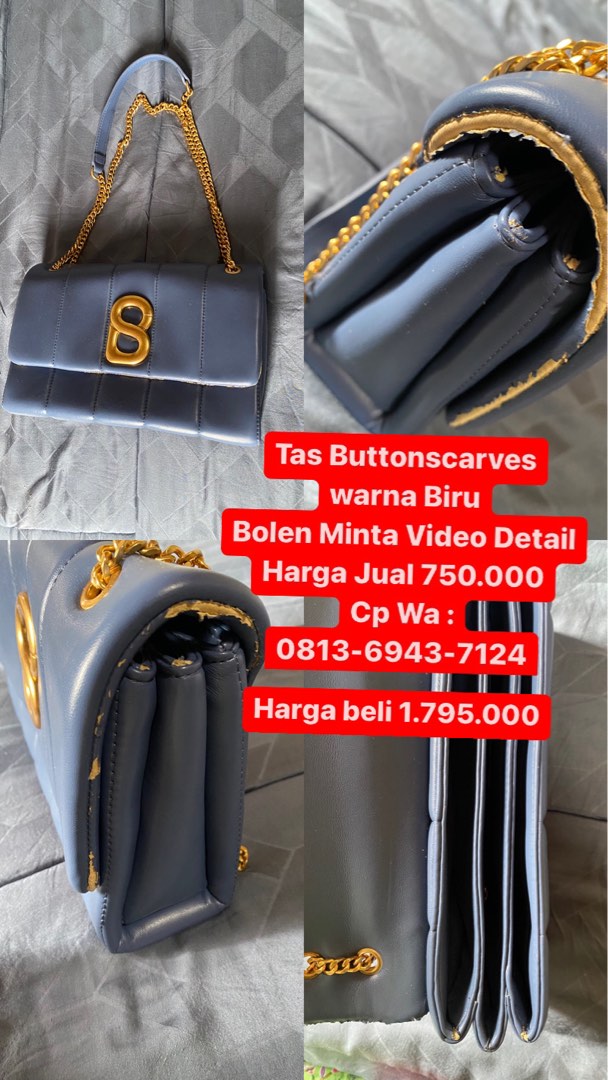 tas Buttonscarves warna biru, Barang Mewah, Tas & Dompet di Carousell