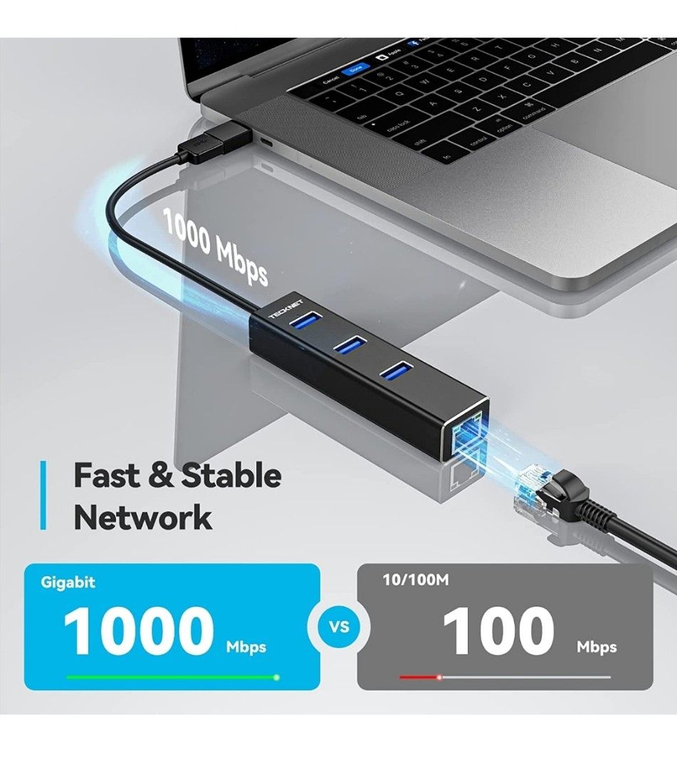 TECKNET USB To Ethernet Adapter USB C To Ethernet Aluminum Port USB Hub With RJ