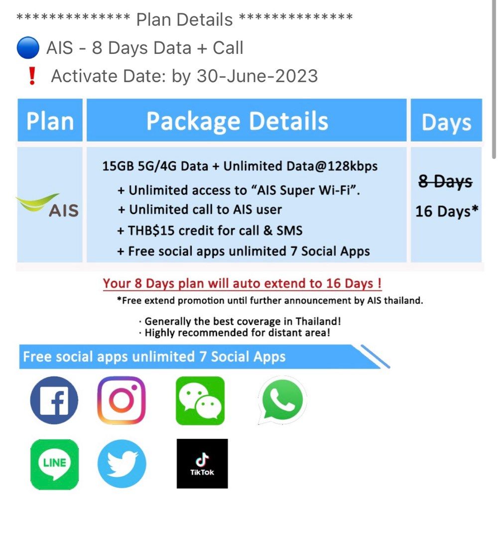 THAILAND AIS SIM CARD 8 DAYS 15GB DATA, Mobile Phones & Gadgets, Mobile & Gadget Accessories ...