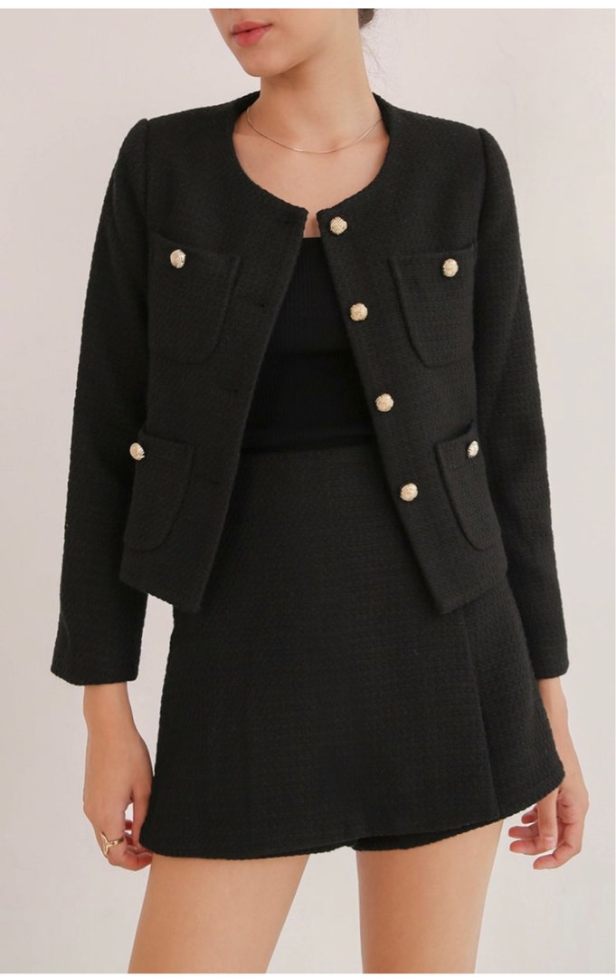 The Willow Label Anna Tweed Jacket Black, Women's Fashion, Coats ...