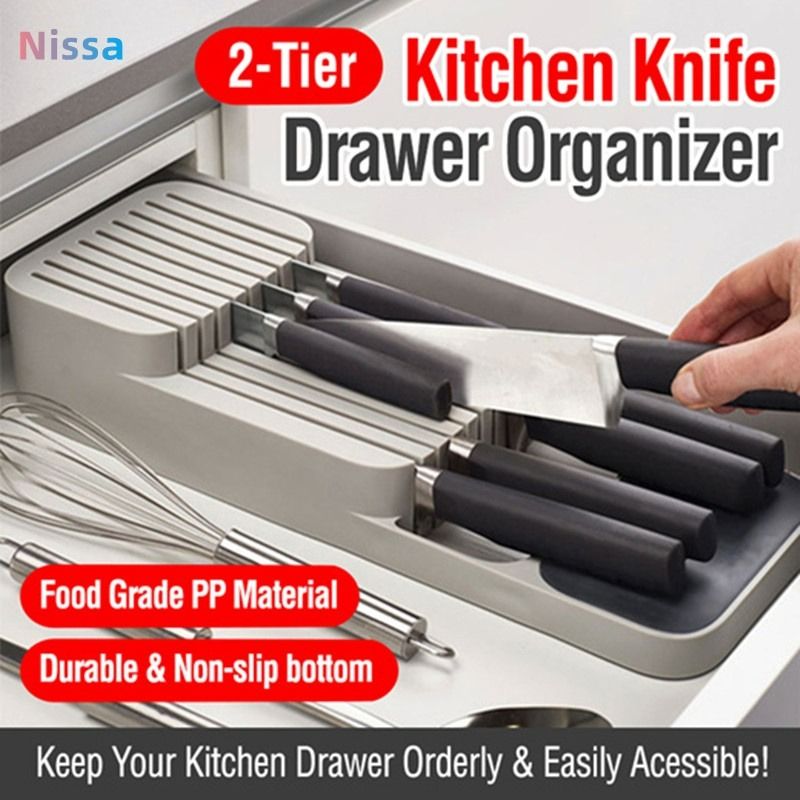 2 Tiers Kitchen Knife Divider Storage Rack, Furniture & Home Living ...