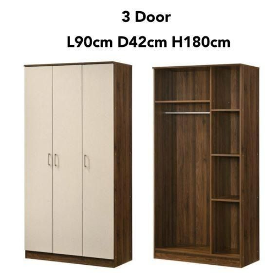 3 Door Full Length Wardrobe with Shelves (Available in 2 Color ...