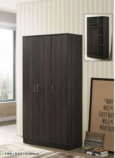 3 Door Full Length Wardrobe with Shelves (Available in 2 Color ...