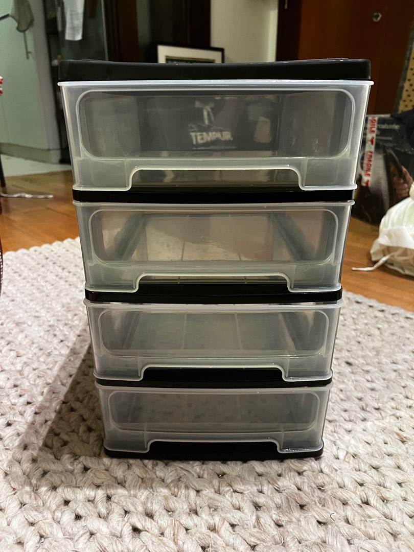 4 tier Drawer / cabinet, transparent and black, Furniture & Home Living ...