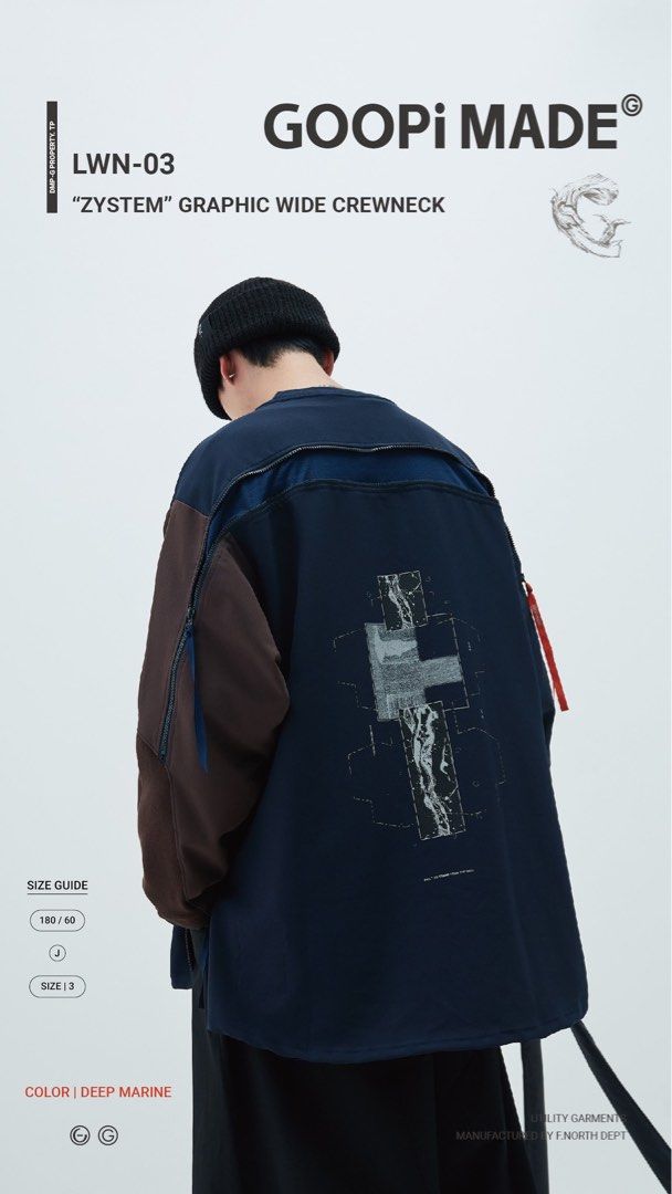 訂購 黑、藍1、2號！GOOPI 異材質拼接大學Tee 3色 GOOPiMADE 23 Openning LWN-03 “Zystem ...