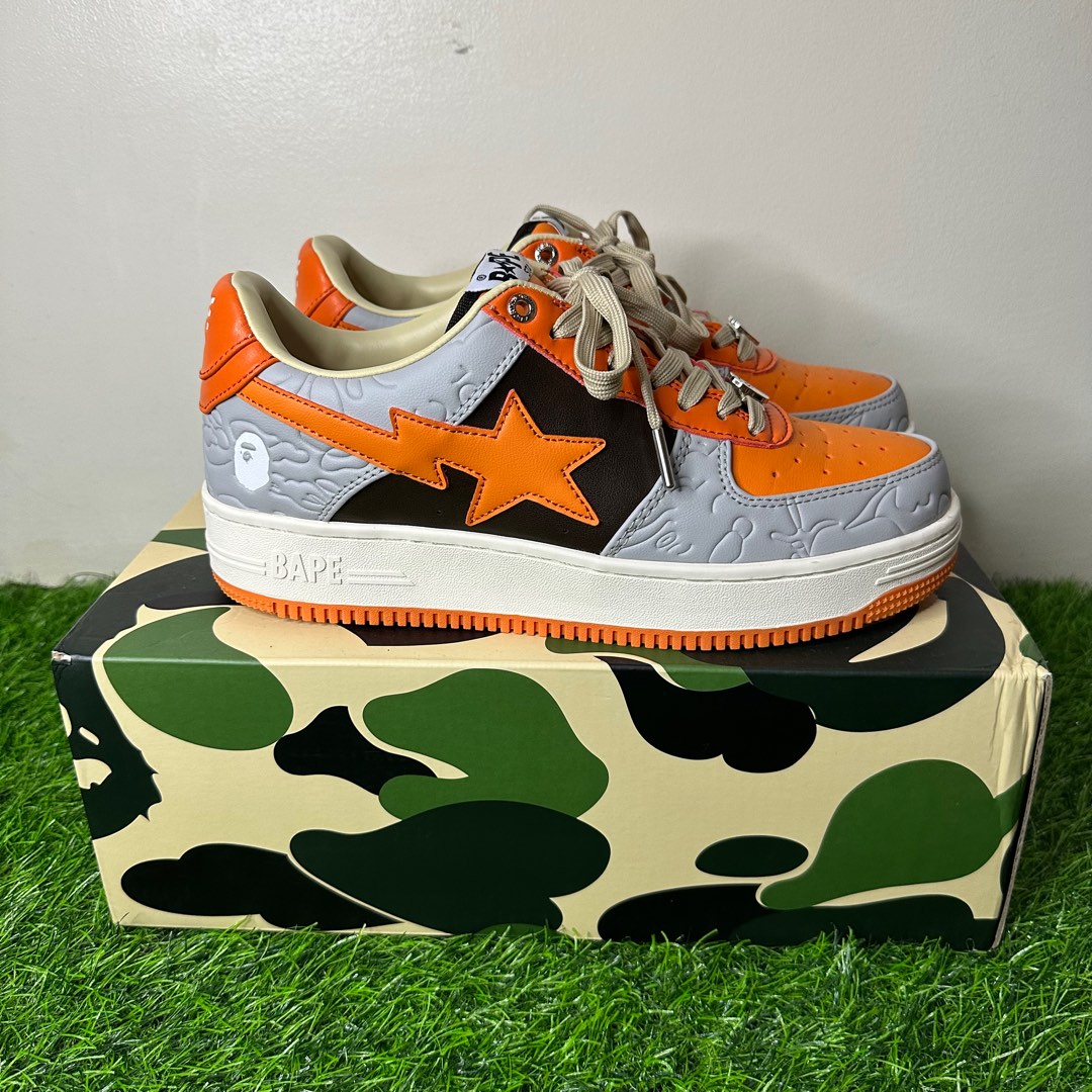 A Bathing Ape Bape Sta Low Grey Orange, Men's Fashion, Footwear ...
