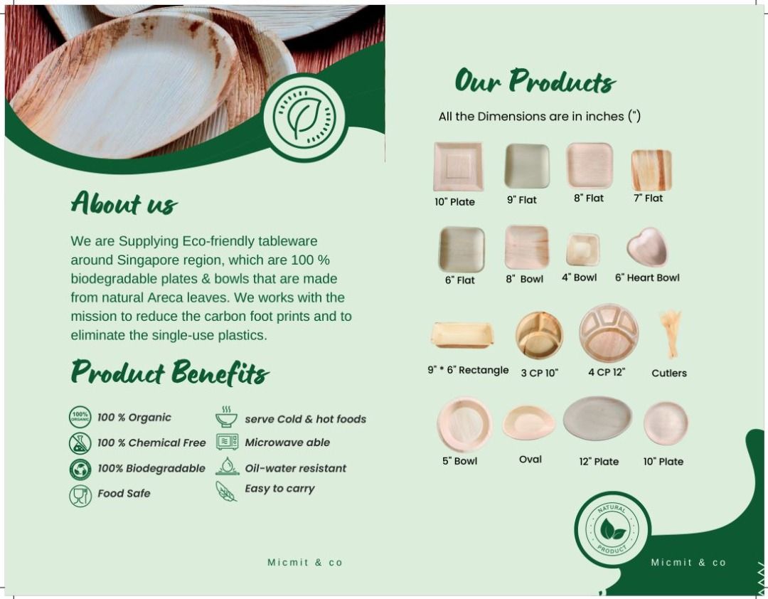 ARECA Leaf Tableware - 100% Biodegradable, Food & Drinks, Packaged ...