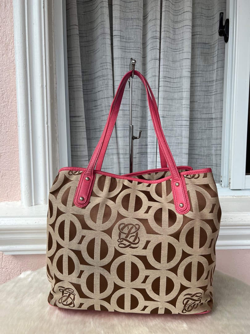 Authentic LOUIS QUATORZE Monogram Tote Bag in Brown With Pink Contrast ...