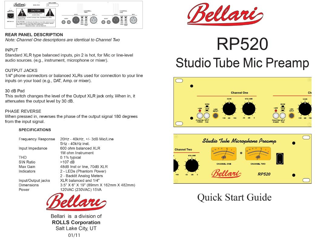 Bellari RP520 Studio Tube Microphone Preamp, Audio, Other Audio ...