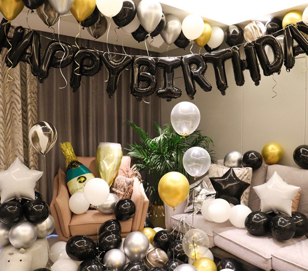 Black theme birthday decoration balloons party balloons balloon ...