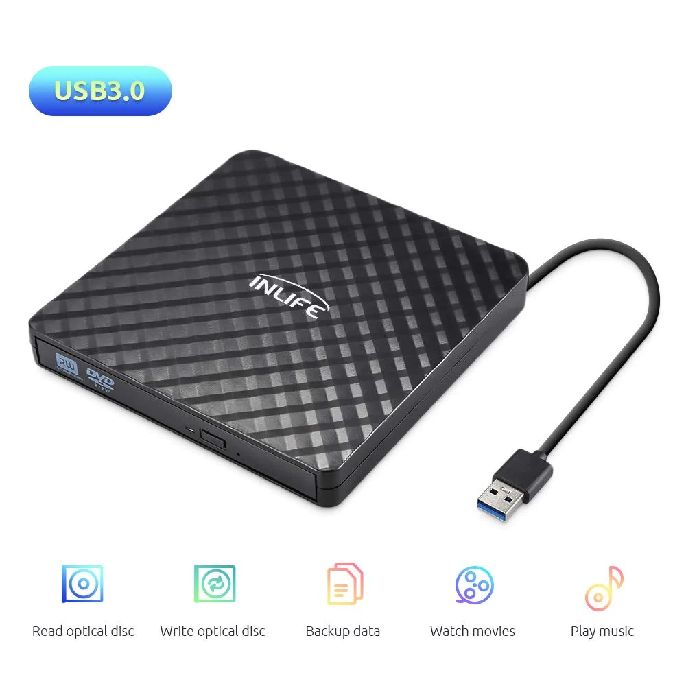 [BNIB] INLIFE (BT669) Ultra Thin External CD Drive, USB 3.0 Portable ...