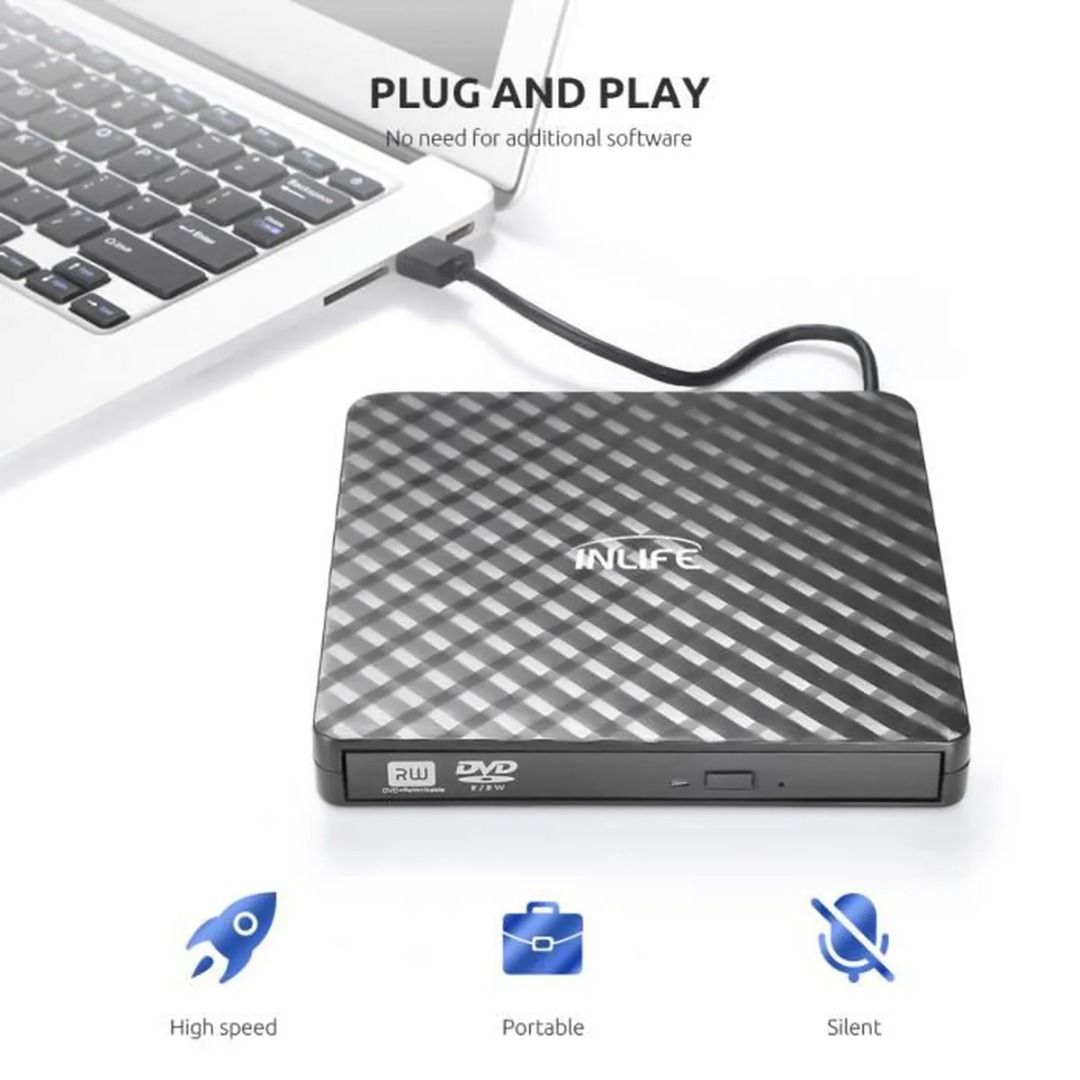 [BNIB] INLIFE (BT669) Ultra Thin External CD Drive, USB 3.0 Portable ...