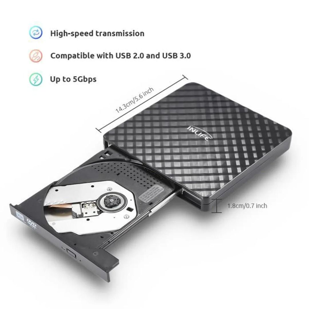 [BNIB] INLIFE (BT669) Ultra Thin External CD Drive, USB 3.0 Portable ...