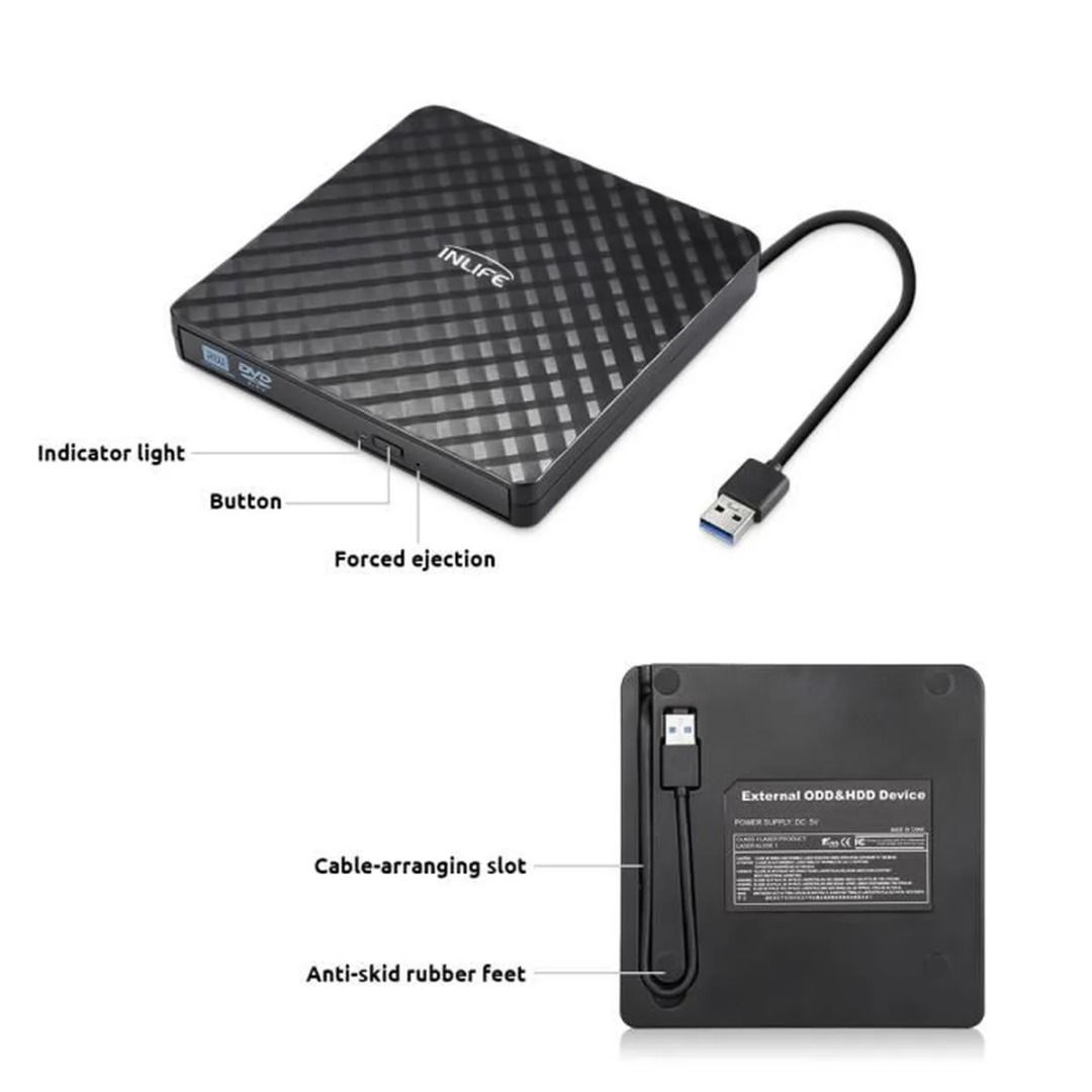 [BNIB] INLIFE (BT669) Ultra Thin External CD Drive, USB 3.0 Portable ...