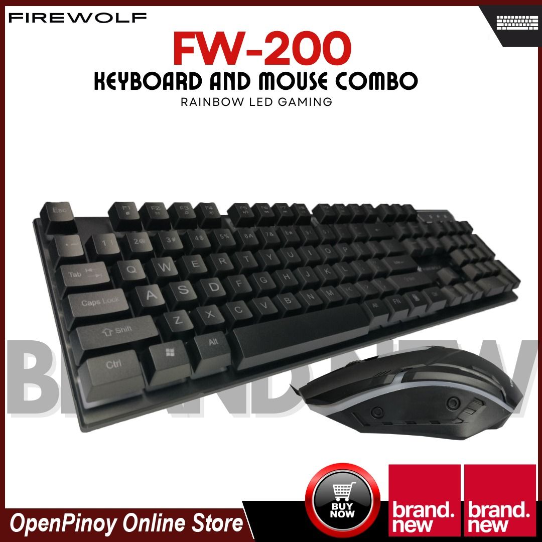 Brandnew FIREWOLF RAINBOW LED GAMING KEYBOARD AND MOUSE COMBO FW-200 ...