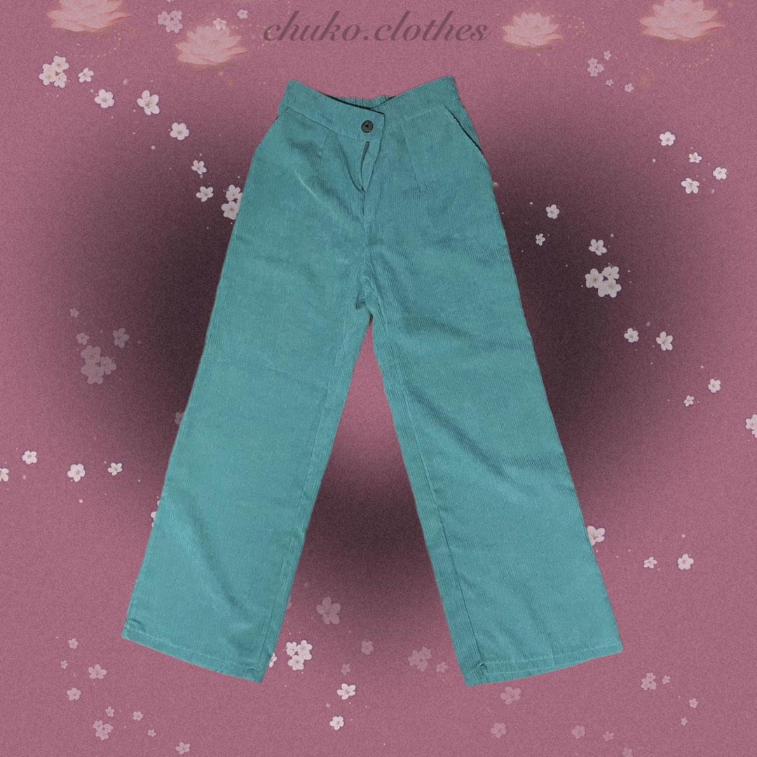 Cottagecore Coquette High Waisted Corduroy Mint Flare Bottom Pants ...