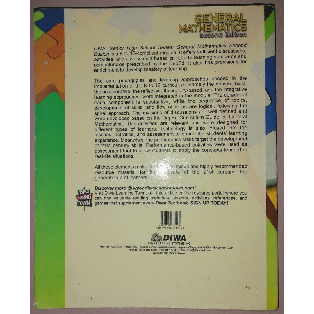 General Mathematics DIWA Second (2nd) Edition, Hobbies & Toys, Books ...