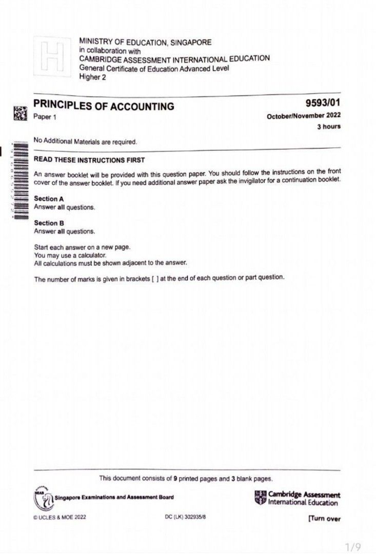 H2 PAA(POA) PRINCIPLES OF ACCOUNTING A LEVEL, Hobbies & Toys, Books ...