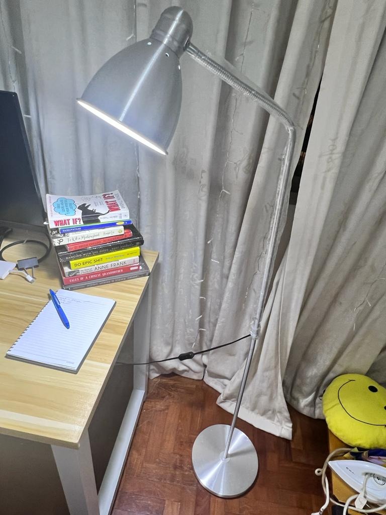 IKEA Floor/reading lamp, aluminium with white LED, Furniture & Home ...