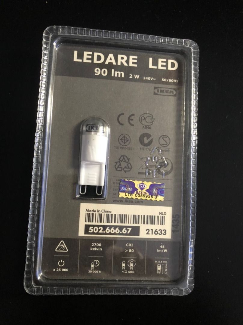 IKEA LEDARE LED 90 lm 2 Watt G9 Light Bulb, Furniture & Home Living ...