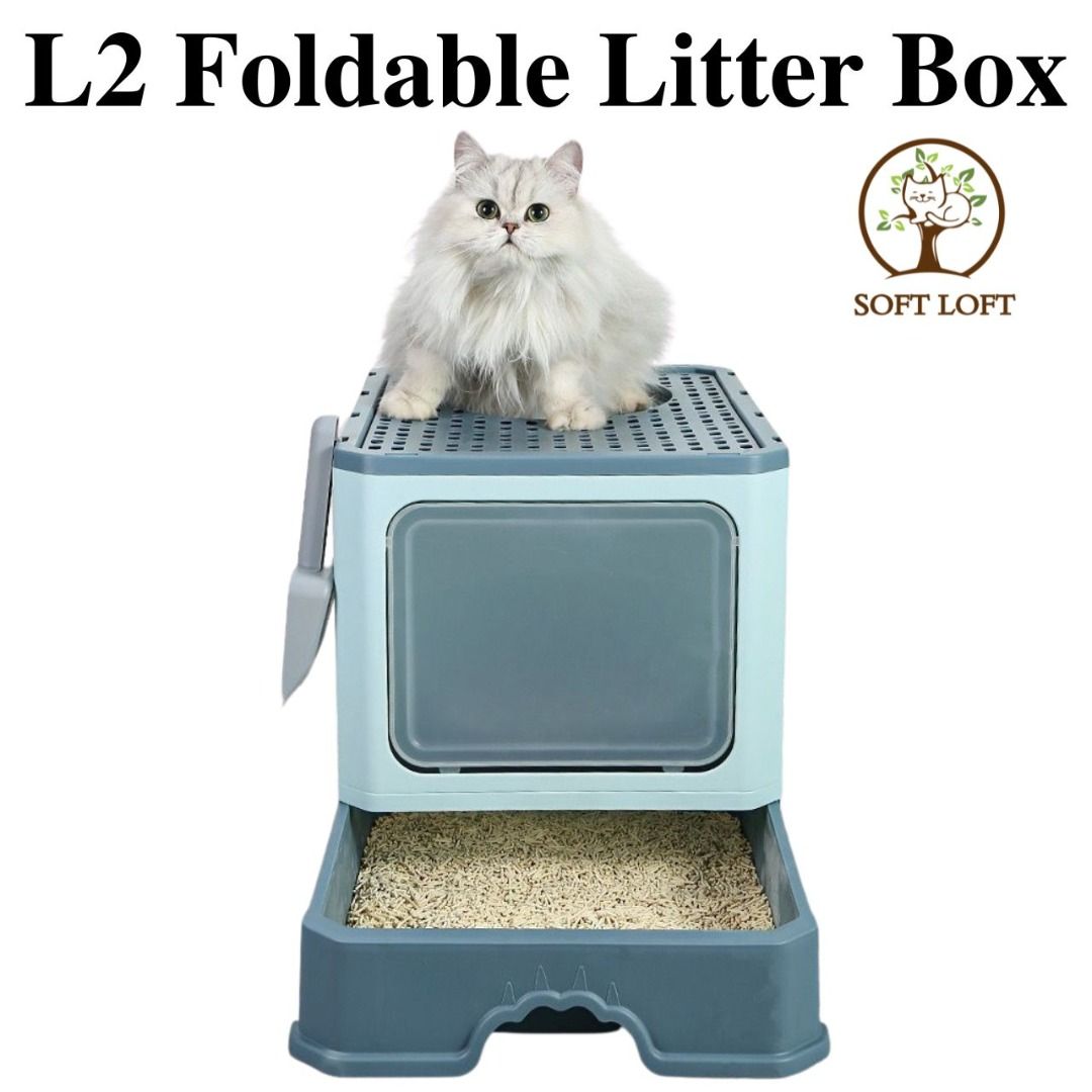 L2 Foldable Cat Litter Box Green Grey Litter Box Pee Tray Kitten Big ...