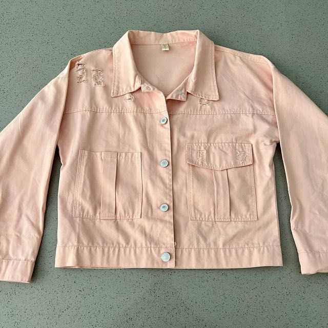 Light Pink Denim Ripped Jacket, Women's Fashion, Coats, Jackets and ...