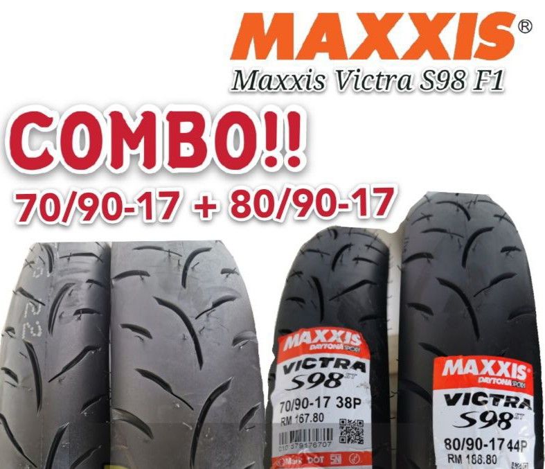 MAXXIS VICTRA S98 F1 COMBO TUBELESS TYRE TAYAR 2021 70/90-17 + 80/90-17 ...