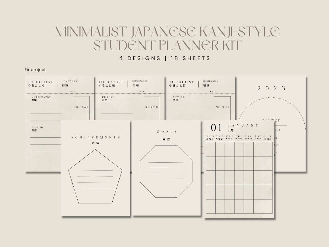 Minimalist Japanese Kanji-Style Student Canva Planner Kit | Journaling ...