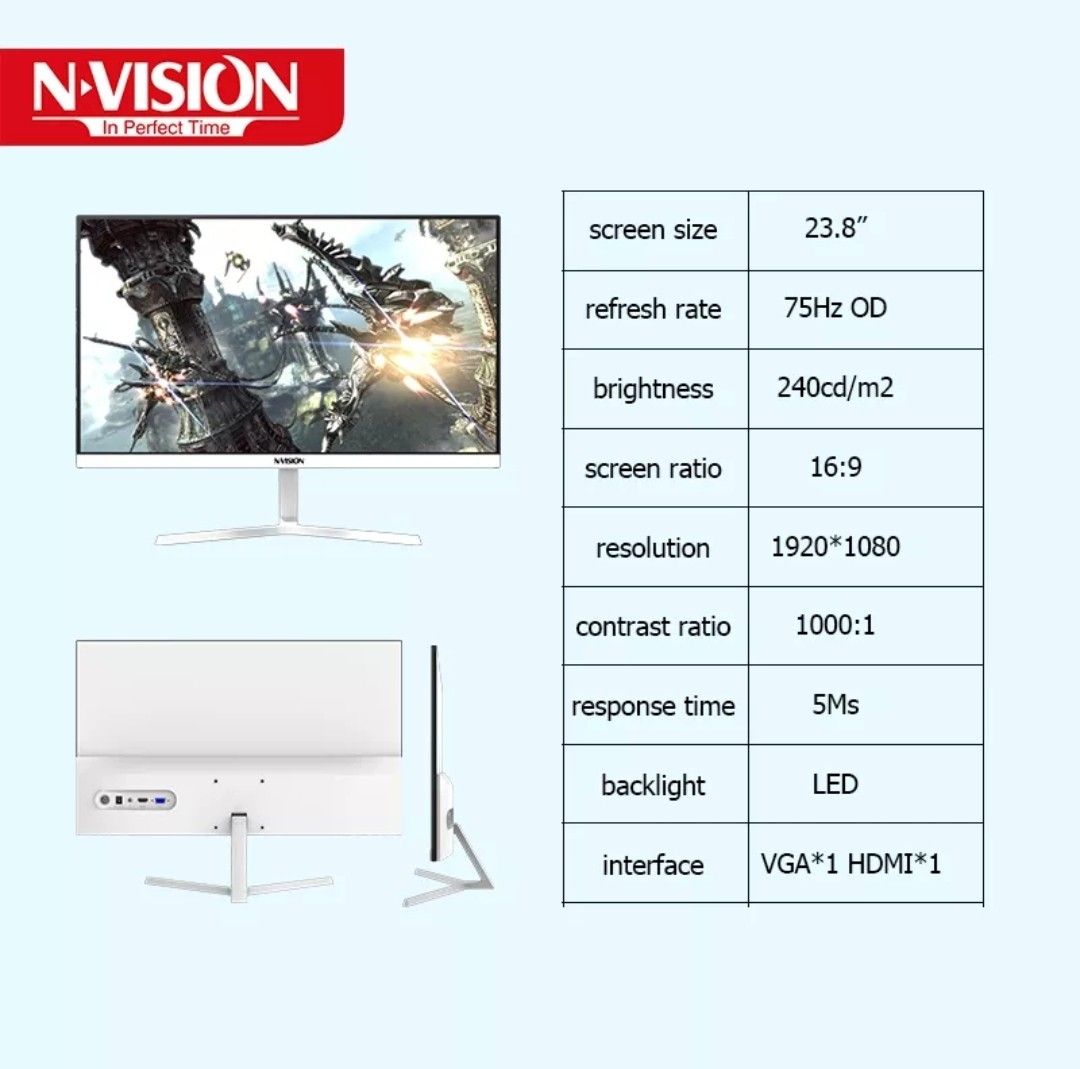 Nvision N2455 24" Inch IPS Monitor FHD 75Hz Frameless Gaming or Office ...