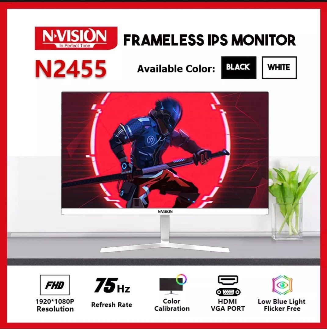 Nvision N2455 24" Inch IPS Monitor FHD 75Hz Frameless Gaming or Office ...