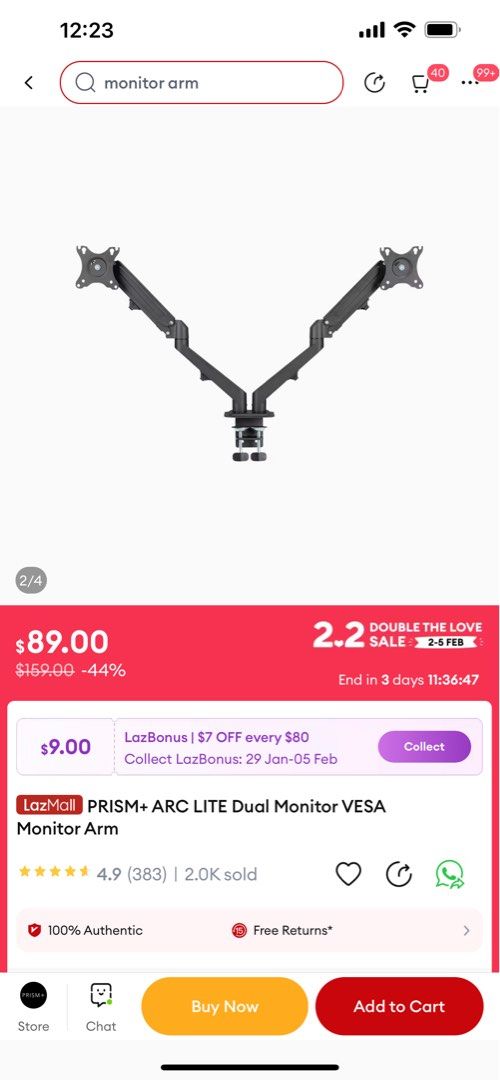 PRISM+ ARC LITE Dual Monitor VESA Monitor Arm, Mobile Phones & Gadgets, Mobile & Gadget ...