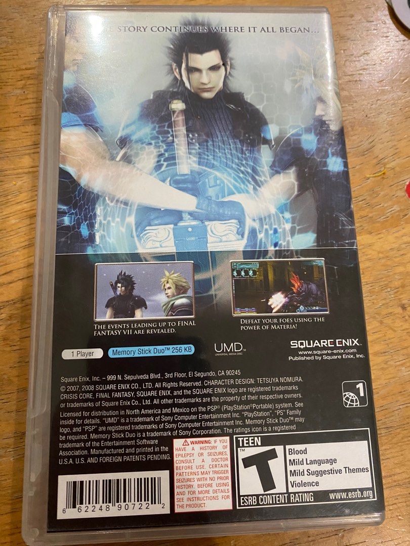 PSP final fantasy VII Core crisis, Video Gaming, Video Games ...